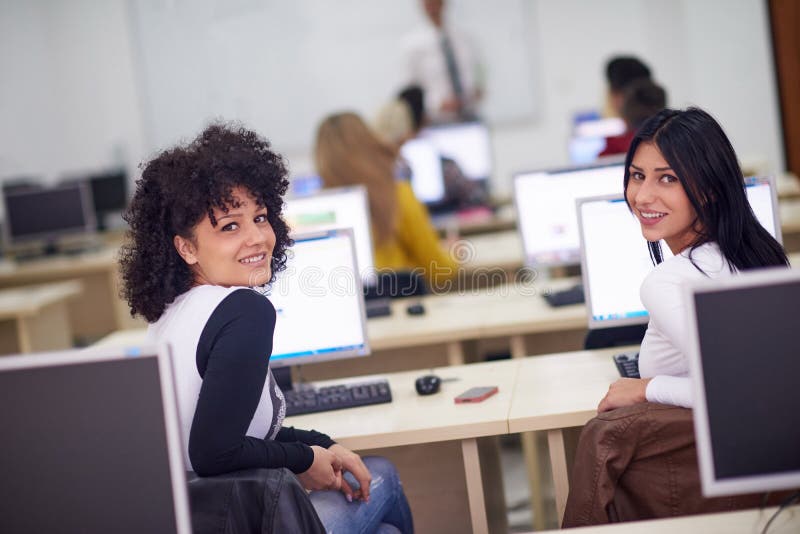 Students Group in Computer Lab Classroom Stock Image - Image of ...