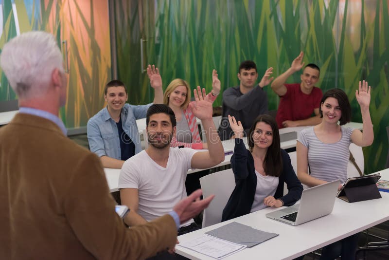Students Group Raise Hands Up Stock Image - Image of high, lesson: 71864175