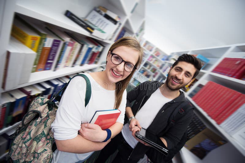 Students Group in School Library Stock Image - Image of search, school ...