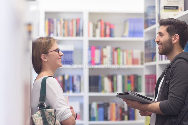 Group of Happy Students and Friends Studying in School Library Stock ...