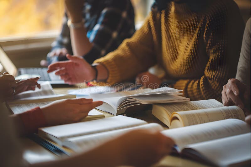 Students Group Studying Together Open Books Education Learning Teamwork ...