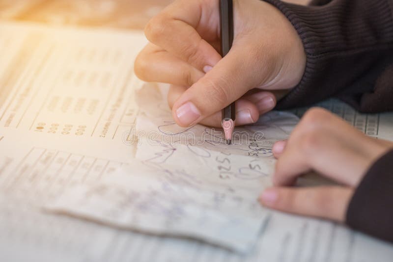 Students Hand Testing Doing Examination with Pen Drawing Selected ...