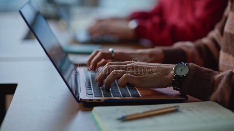 Students Hands Typing Computers at Remote Workplace Closeup ...