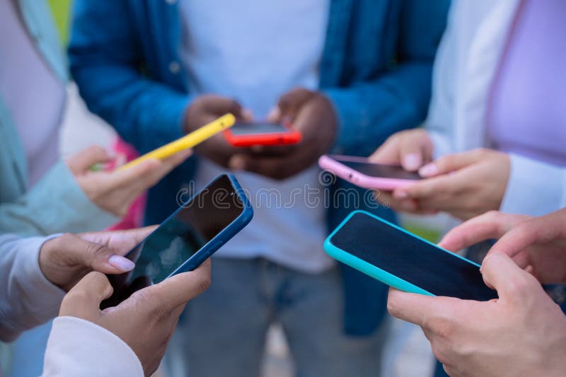 Students Having Fun with Mobile Phones Creating Content on Social Media ...