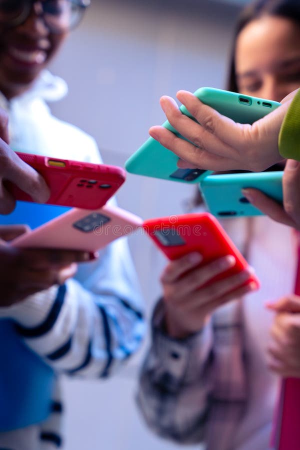 Students Having Fun with Mobile Phones Creating Content on Social Media ...