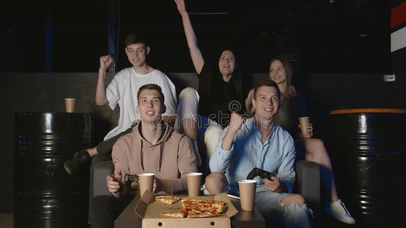 Students Having Fun with Video Game at Home, Young Men Winning Doing ...