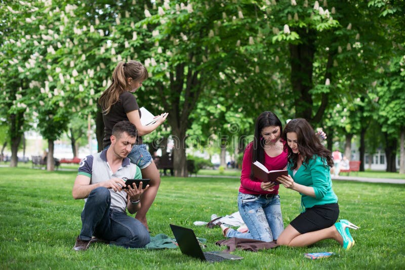Students Having Lesson Outdoor Stock Image - Image of person, african ...