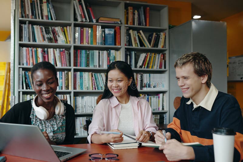 Students Having Online Conference in the Library Stock Photo - Image of ...