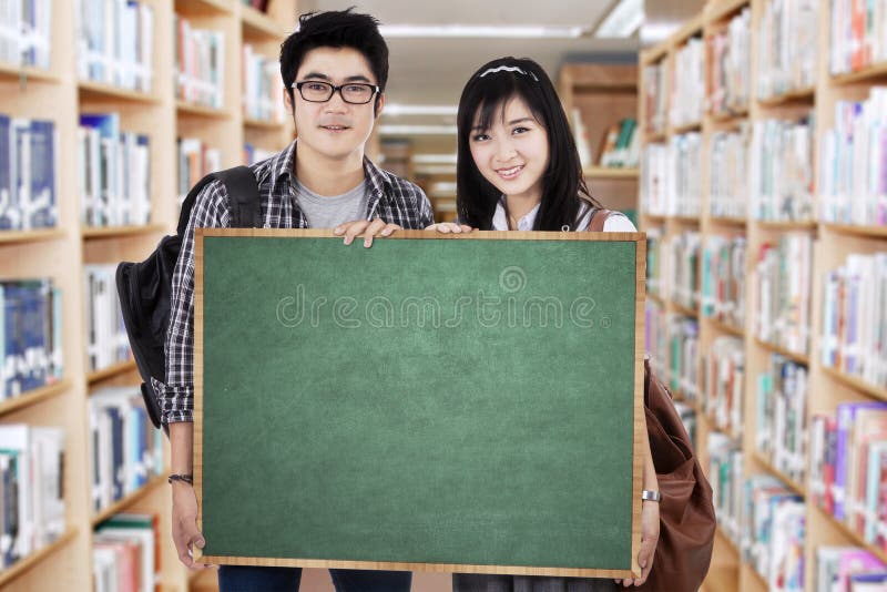Students Holds Billboard in Library Stock Image - Image of copy ...