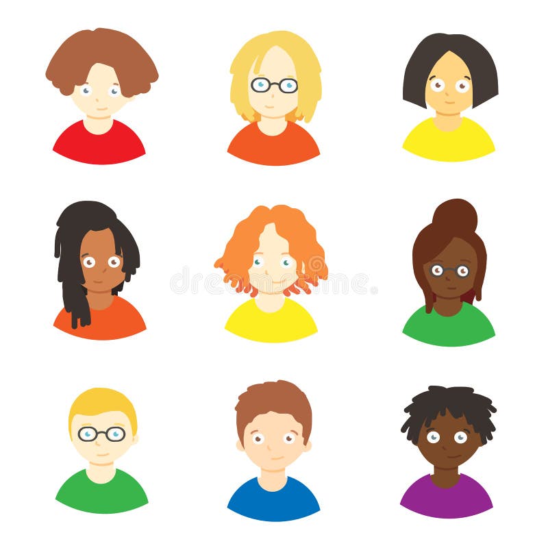 Students Icon Set in Cartoon Flat Style. LGBT+ Colors Stock ...