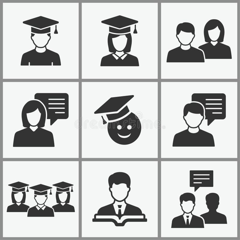 Students Icon Set. Illustrations Isolated on White Stock Illustration ...