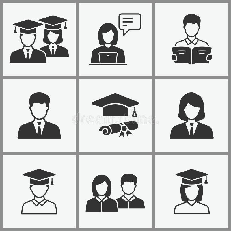 Students Icon Set. Illustrations Isolated on White Stock Illustration ...