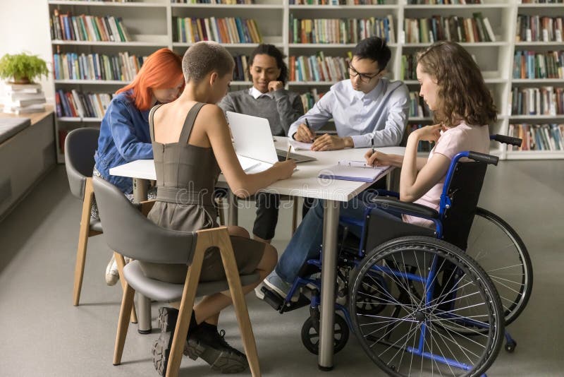 Students Inclusively College Mate with Disability Sitting at Table ...