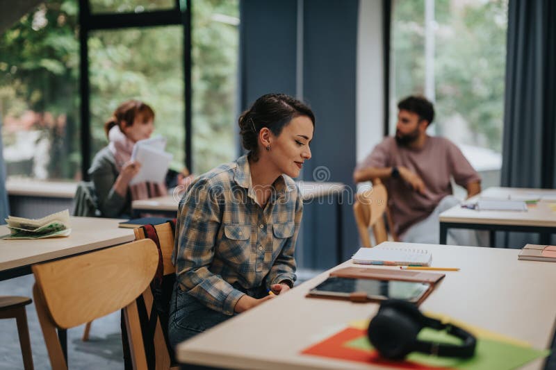 Students Interacting in a Classroom with an Elderly Professor Present ...