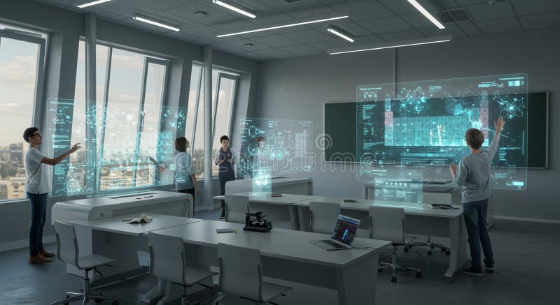 Students Interacting with Digital Interface in Classroom Stock ...