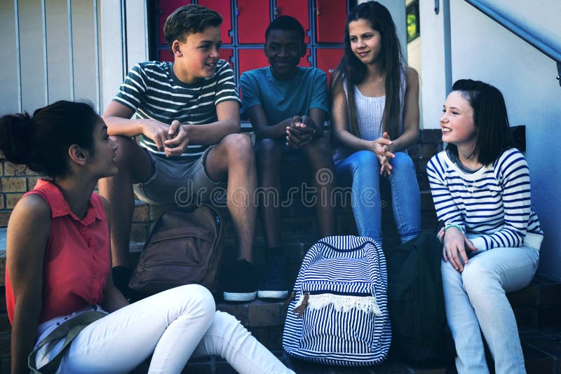 Students Interacting with Each Other on Staircase Stock Image - Image ...