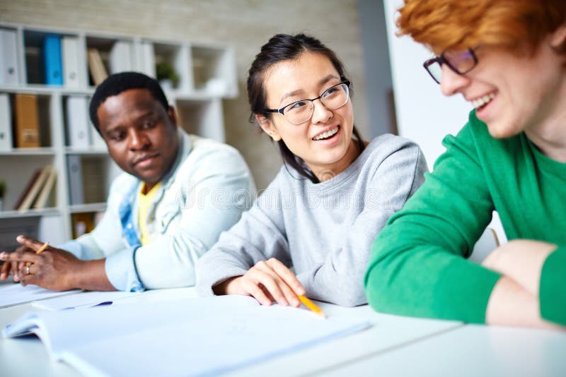Students interacting stock photo. Image of multiethnic - 69089272