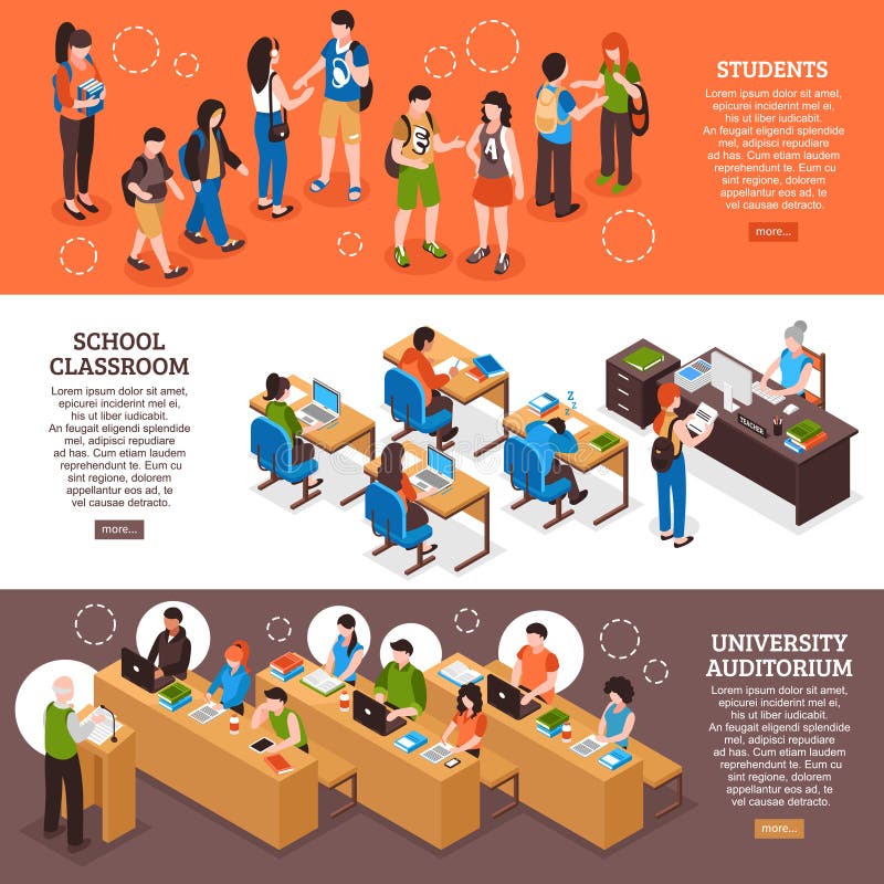 Students Isometric Banners Set Stock Vector - Illustration of isolated ...