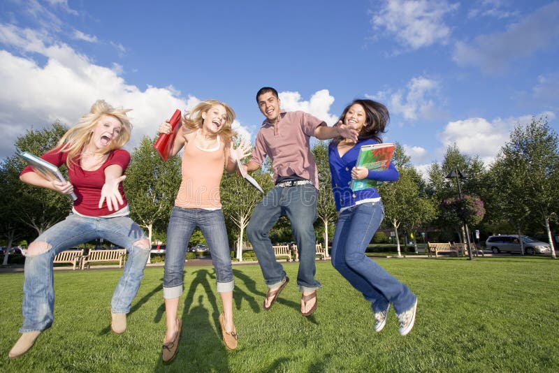 Students Jumping stock image. Image of learning, backpack - 7558483