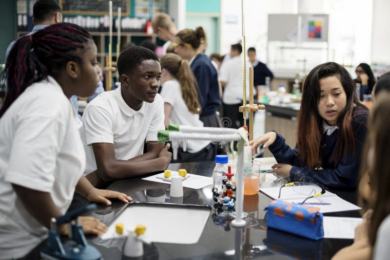 School Girl Friends Learning Science in the Lab Classroom Stock Photo ...