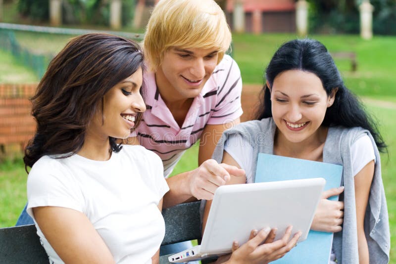 Students and laptop stock image. Image of horizontal, hand - 9538707