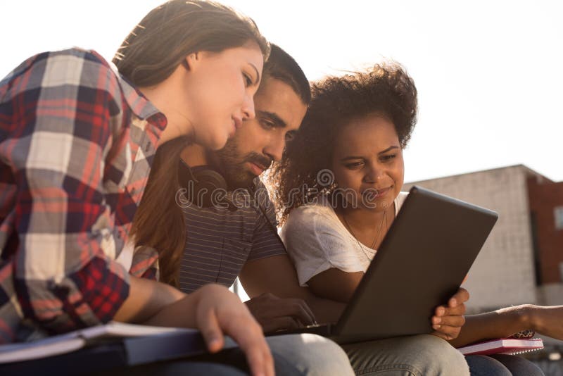Students with Laptop in Campus Stock Image - Image of learning, campus ...