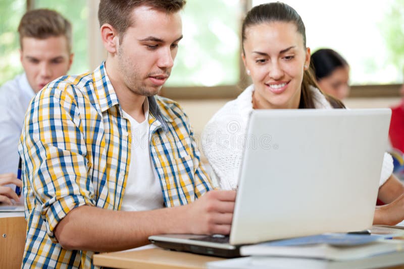 Students with Laptop in Classroom Stock Photo - Image of education ...