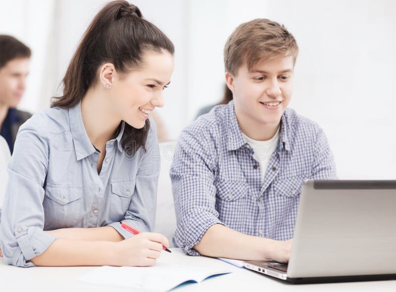 Students with Laptop and Notebooks at School Stock Photo - Image of ...