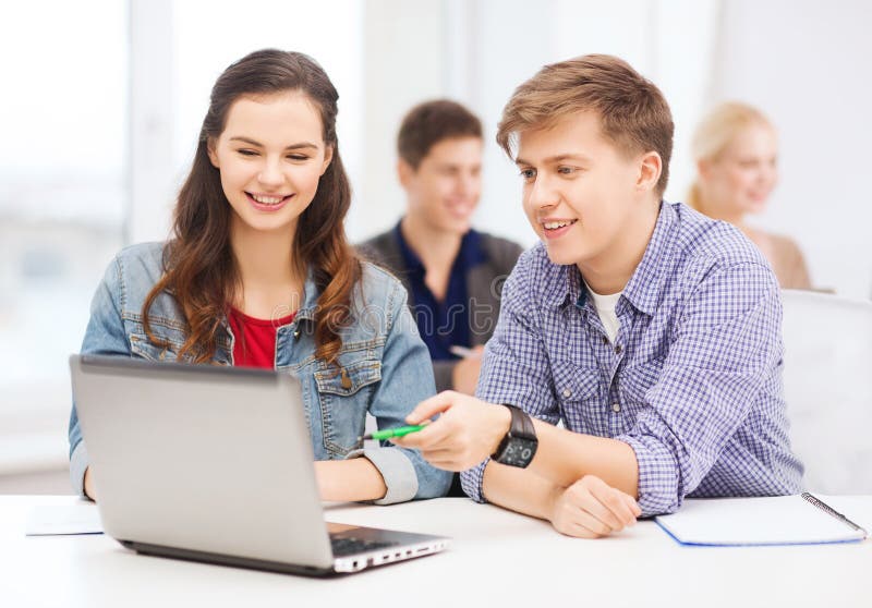Students with Laptop and Notebooks at School Stock Image - Image of ...