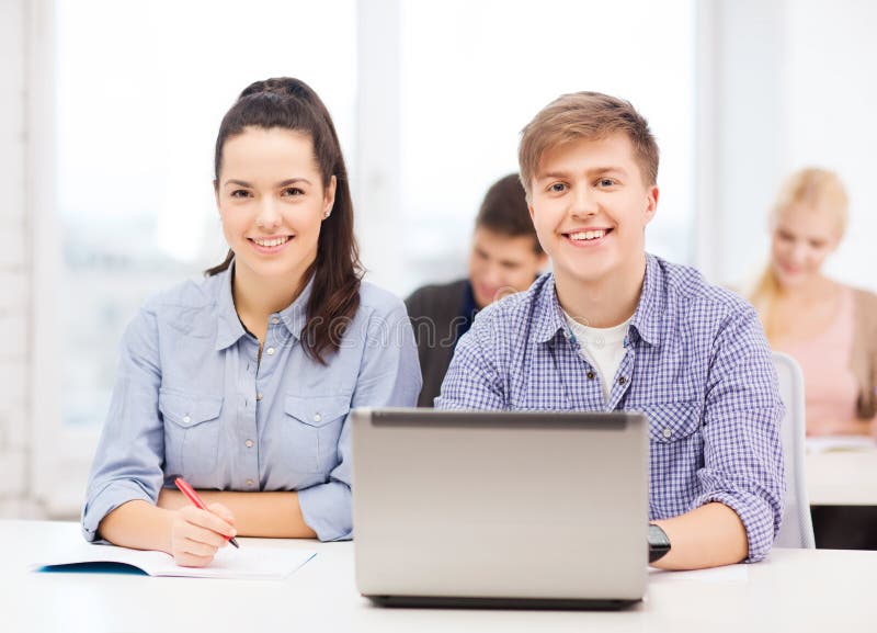 Students with Laptop and Notebooks at School Stock Image - Image of ...