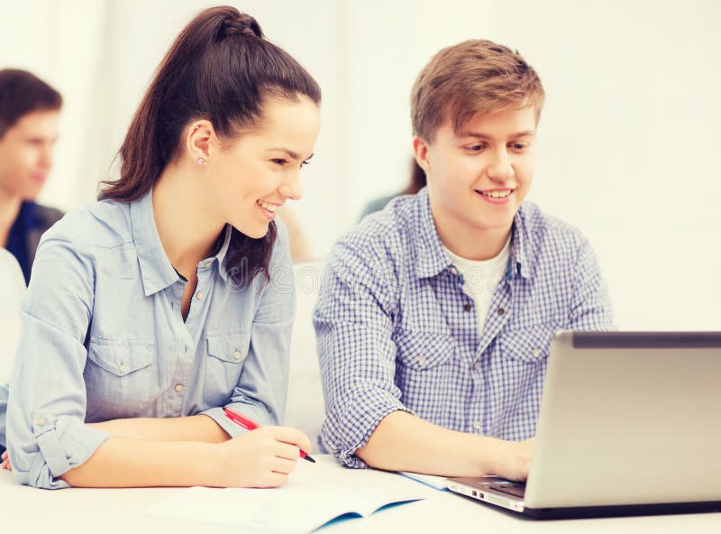 Students with Laptop and Notebooks at School Stock Image - Image of ...