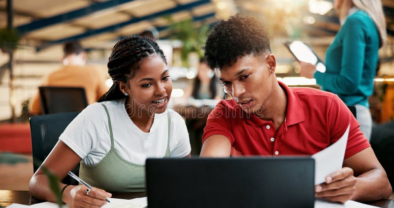 Students, Laptop and Team Learning in College for Writing Notes, Help ...