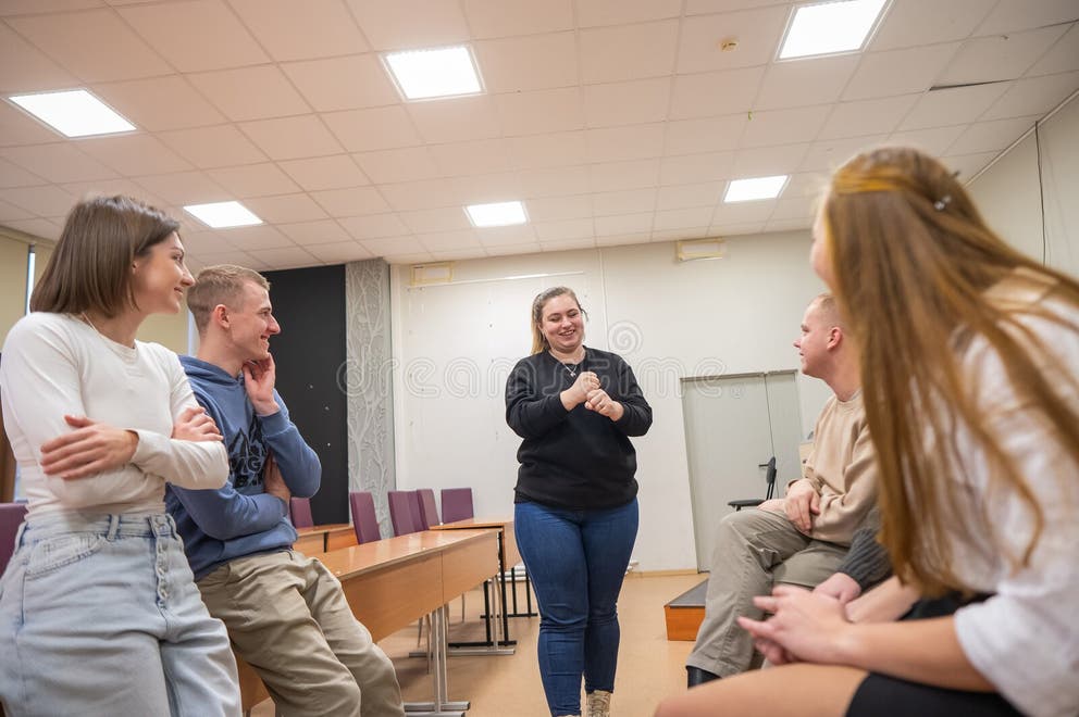 Students Learn Sign Language at University. Stock Image - Image of palm ...