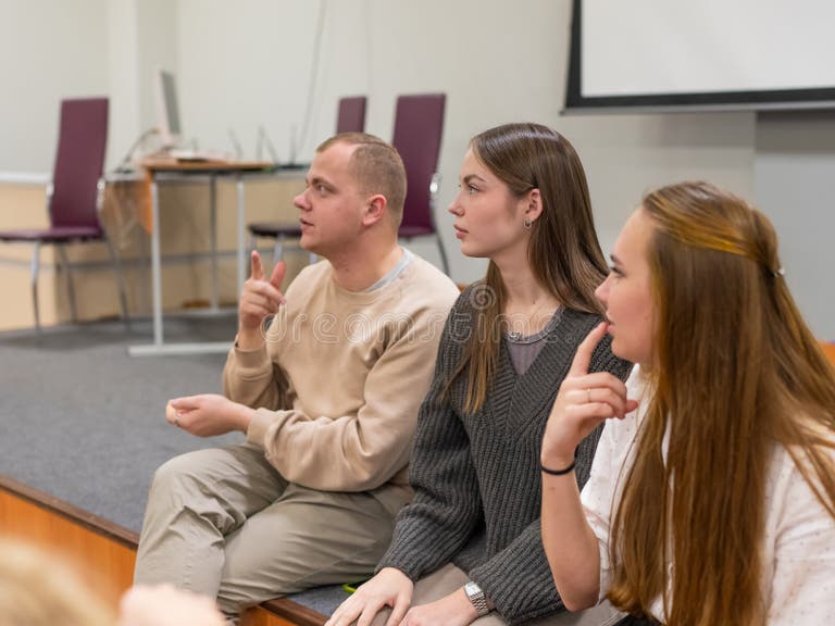 Students Learn Sign Language at University. Stock Photo - Image of ...