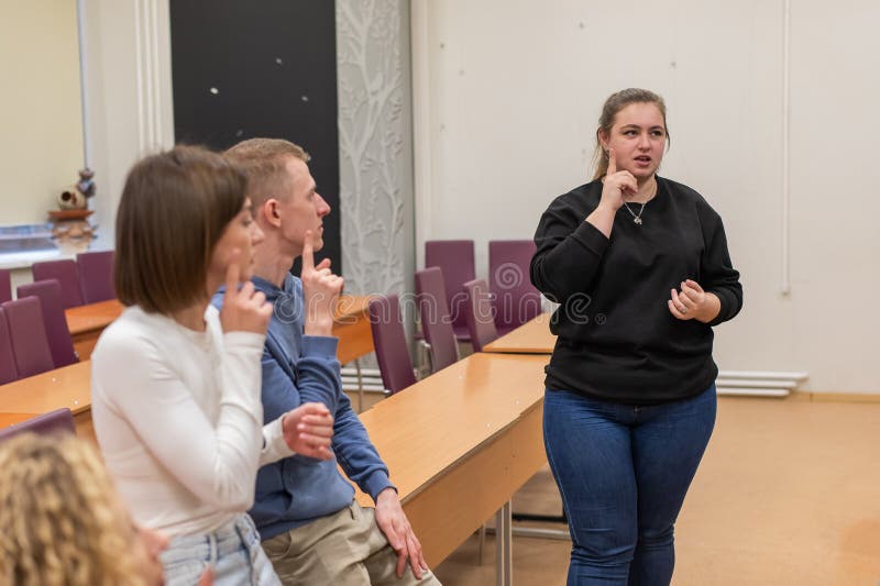 Students Learn Sign Language at University. Stock Photo - Image of ...