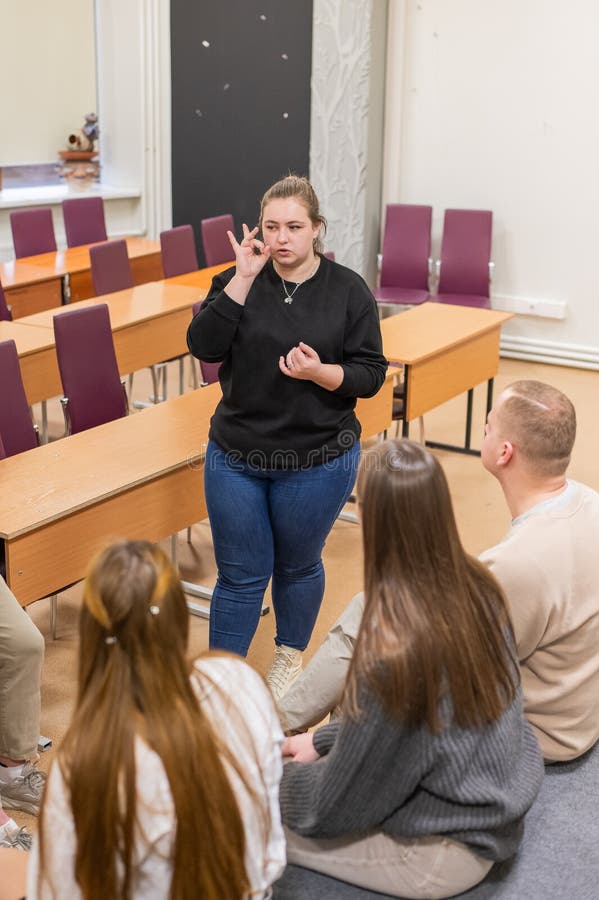 Students Learn Sign Language at University. Stock Photo - Image of ...