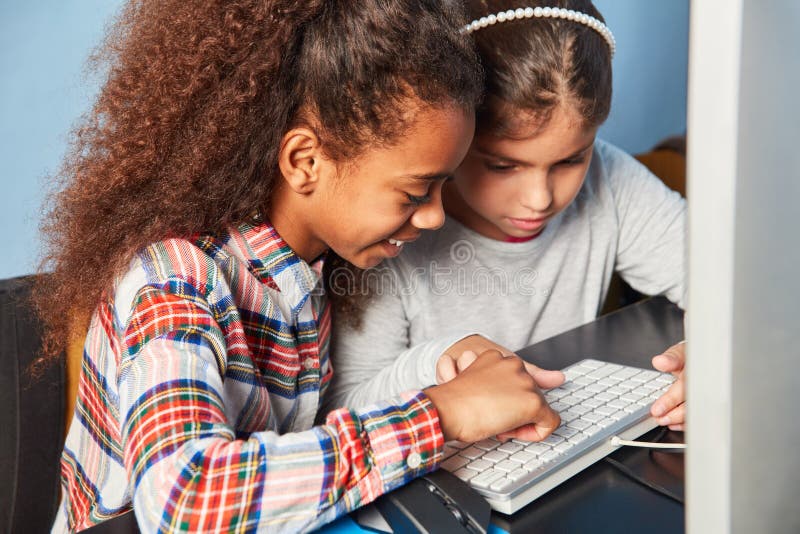 Woman at the Computer As a Teacher in Elementary School Stock Photo ...
