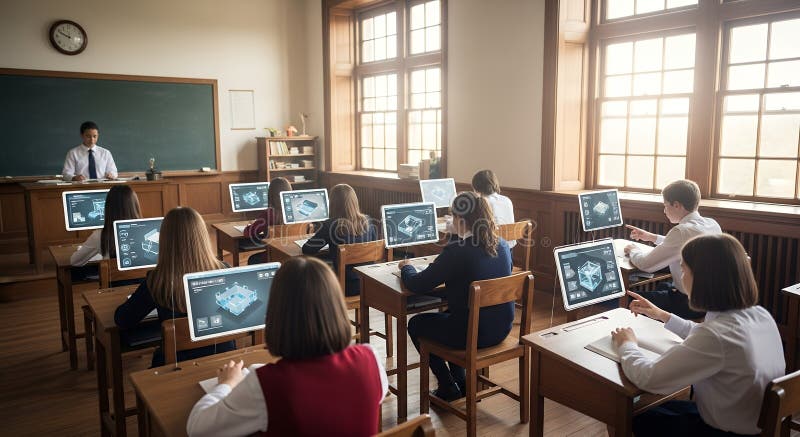 Students Learning with Augmented Reality in Classroom Stock Photo ...