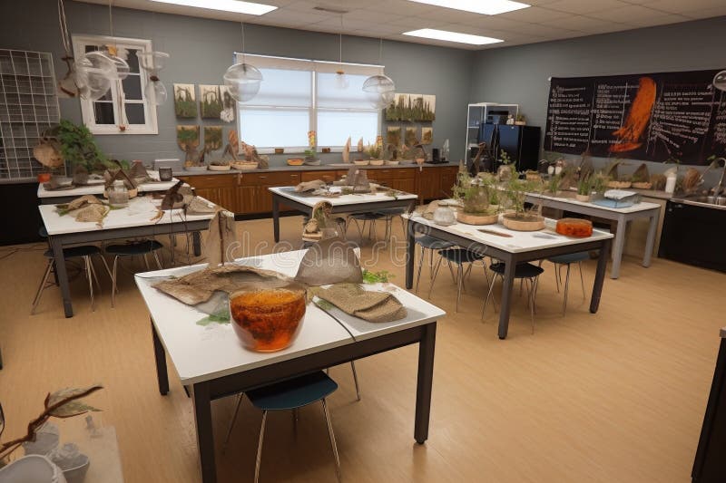 Students Learning Biology, with Realistic Science Lab Setup Stock Photo ...