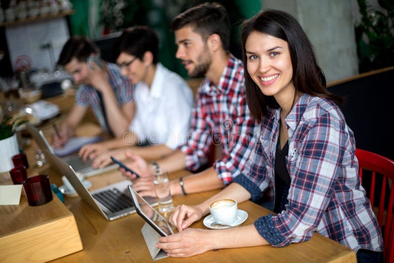 Students Learning in a Coffee Shop Stock Image - Image of discussion ...