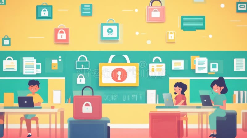 Students Learning Cyber Security in Classroom with Locked Folders and Files Stock Image - Image ...