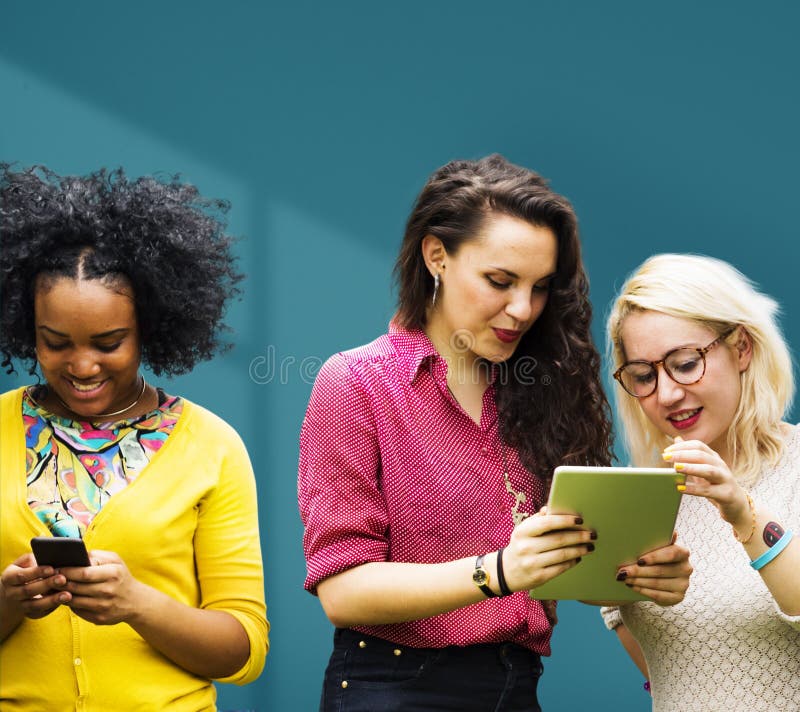 Students Learning Education Cheerful Social Media Girls Stock Photo ...