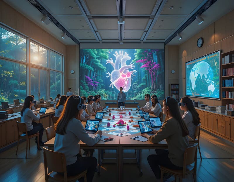 Students Learning about Human Heart in Futuristic Classroom Setting ...