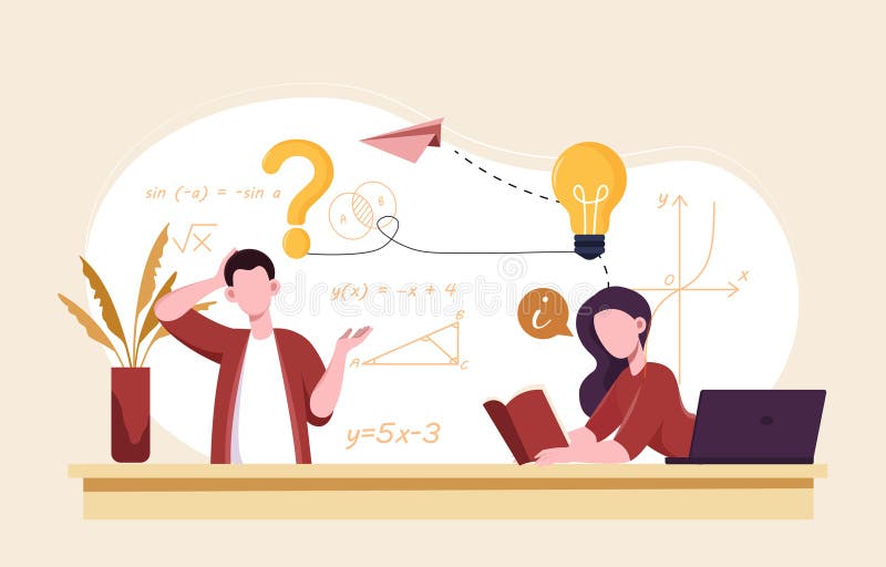 Students Learning Math at School Desk. Vector Illustration Stock ...