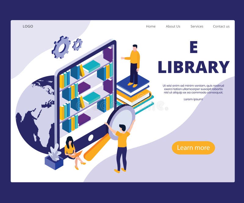 Students Learning from Online E-library Isometric Artwork Concept Stock ...