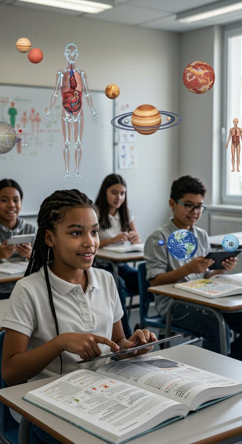 Students Learning Science in the Classroom with Augmented Reality Stock ...