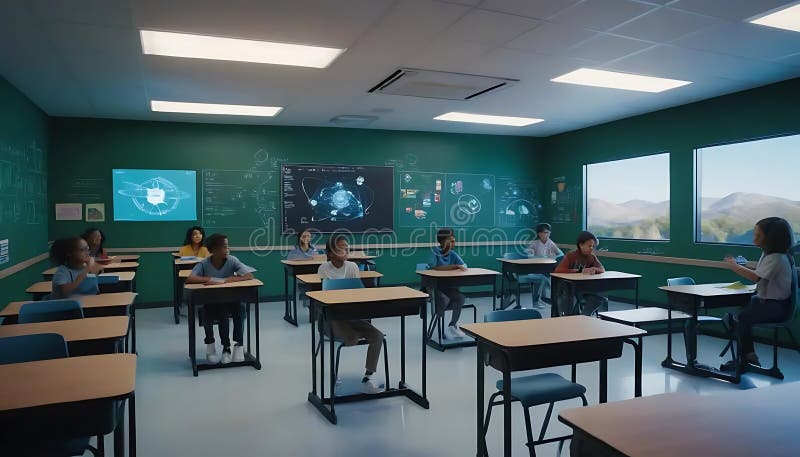 Students Learning Science in Classroom with Technology and Green ...