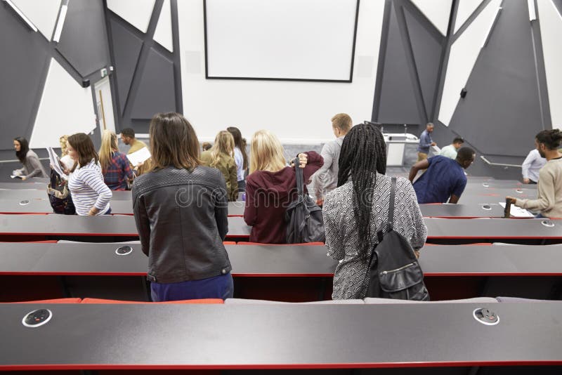 Students Leaving University Lecture Theatre, Back View Stock Photo ...