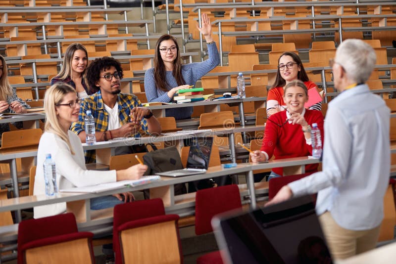 Students on Lecture Together Stock Image - Image of friends, notebook ...