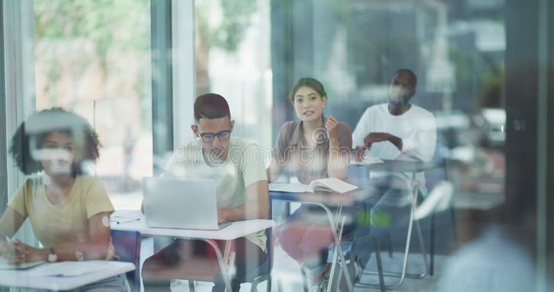 Students, Lecturer or Writing on Glass Board in Classroom, Question or ... Students, Lecturer or Writing on Glass Board in Classroom, Question or ...